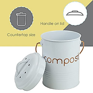 Home Basics Grove Compact Countertop Compost Bin Bucket for Kitchen Food Scraps with Lid Durable Steel and Easy to Use Handle, White