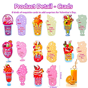 32Pack Valentines Day Cards for Kids, Valentines Greeting Cards(8 Designs)+ Colorful Crazy Loops Reusable Drinking Straws (8 Shapes) for Classroom Gifts Exchange Gift Class Prizes Carnivals Party