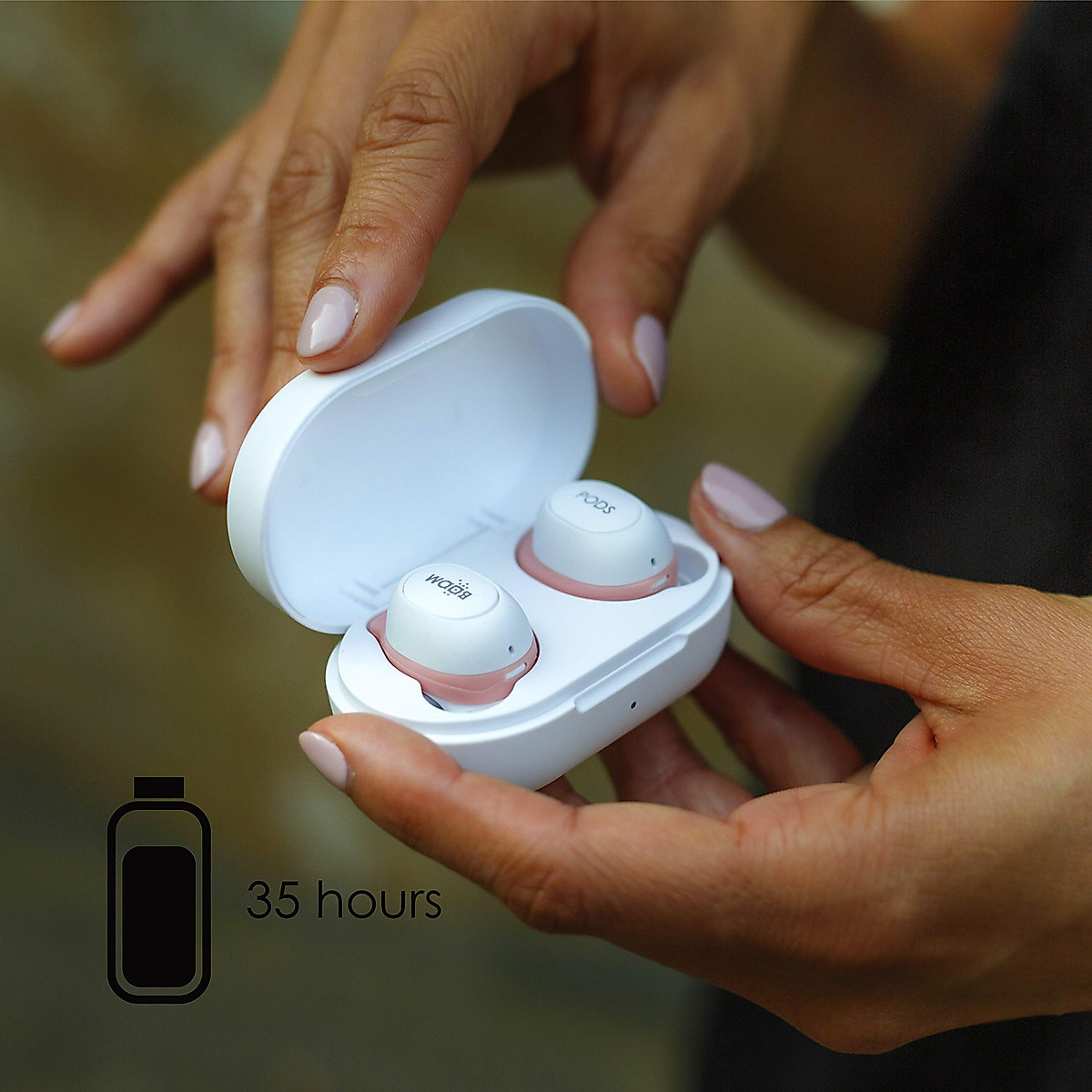 BoomPods Boombuds GS True Wireless - Bluetooth Earbuds IPX5 Water Resistant/Sweatproof Ergofit, Portable Magnetic Charging Case, Best Sports Earphones (White)