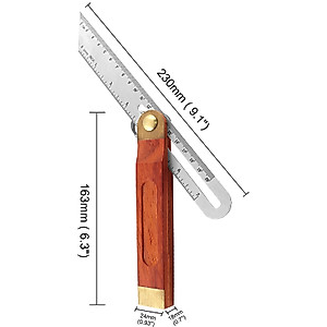 Bonsicoky 9 Inch T-Bevel Angle Finder Sliding Gauge, Adjustable Ruler Protractor with Hardwood Handle, Metric Marks
