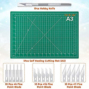 Audab 18" x 12" Self-Healing Cutting Mat and Craft Knife kit with 30Pcs Hobby Blades Art Knife for Craft, Sewing, Fabric, Quilting, Scrapbooking Project