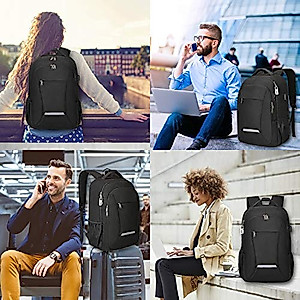 XQXA Laptop Backpack, Travel Backpack for Men & Women with USB Charging Port, Water Resistant Anti Theft College Computer Back Pack Bag Fits Up to 17 Inch Laptop- Black