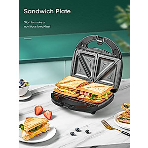FOHERE 3-in-1 Sandwich Maker, Waffle Maker, Sandwich Grill, Portable Electric Panini Press with Removable Non-Stick Plates, LED Indicator Lights, Cool Touch Handle, Toaster, Grilled Cheese Machine