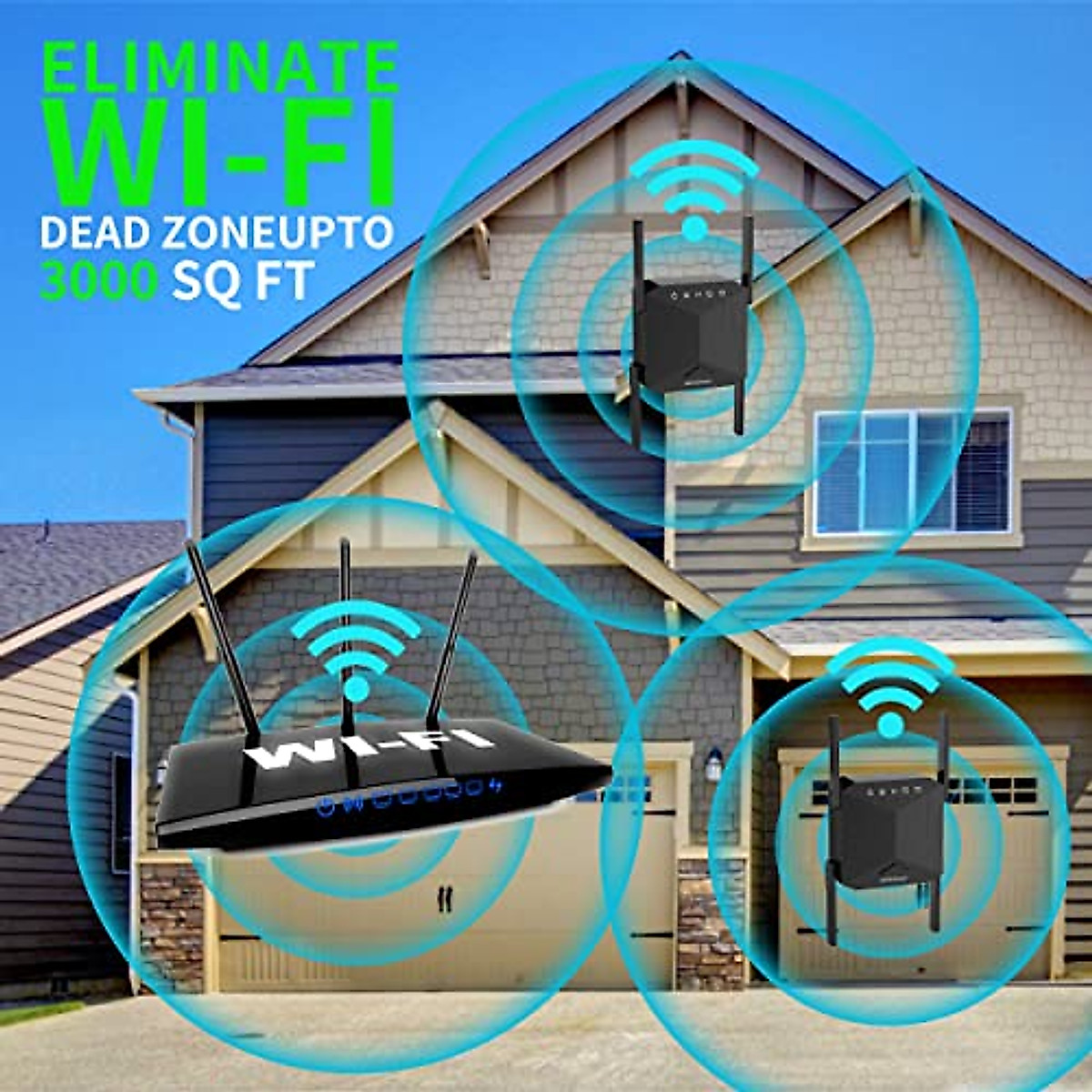 WiFi Range Extender WiFi Repeater 2023 Newest Release Simple Setup Wireless Signal Booster 2.4 GHz with Two Ethernet Ports WiFi Extender 4 Antennas Internet Booster