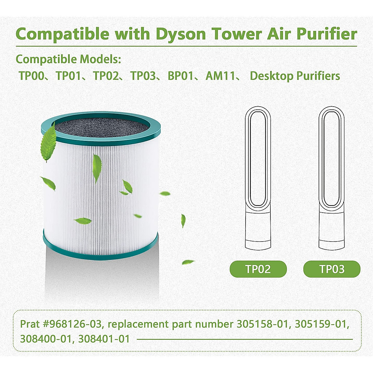 2 Pack,Air Purifier Filters Replacements,True HEPA Premium Grade Filters for Dyson Tower Purifier Pure Cool Link TP00,TP01,TP02,TP03,BP01,AM11 Models.Desk Purifier, Compare to Part # 968126-03