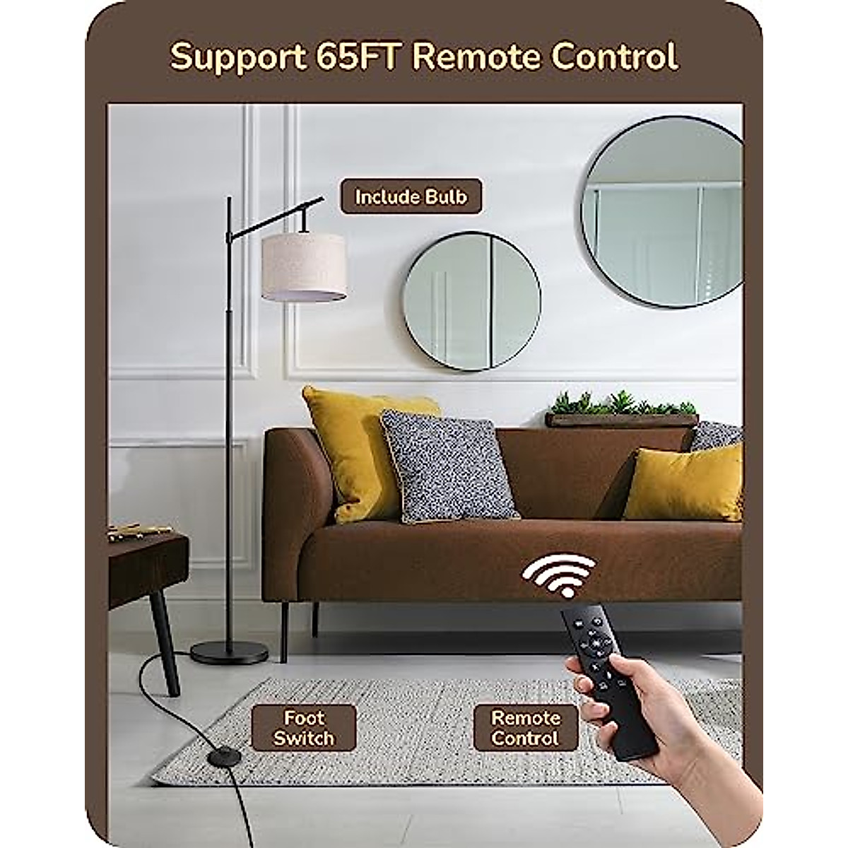 EDISHINE Modern Dimmable Floor Lamp, 63.8" Standing Lamp with Remote Control, E26 Socket, ACR Floor Lamp with Beige Shade for Bedroom, Living Room, Office, LED Bulb Included (Black)