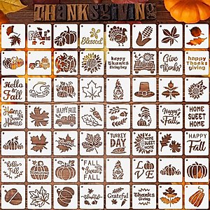 Augshy Fall Stencils, 56 Pack Thanksgiving Stencils Small Fall Stencils for Painting on Wood Ornaments Slice DIY Crafts Fabrics Window Thanksgiving Autumn Decoration (3 Inch)