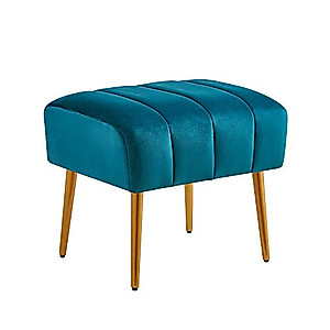 Ball & Cast Upholstered Velvet Ottoman,Footrest 18"W x 15.75"D x 17.5"H Teal,Golden Powder Coating Legs Set of 1