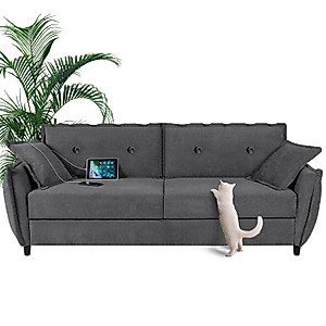 STHOUYN 85” 3 Seat Grey Couch with 2 USB, Modern Comfy Couch Sofa, Large Couches Sofas for Living Room Office, Deep Seat & Low Profile, Chenille Sofa (Grey)