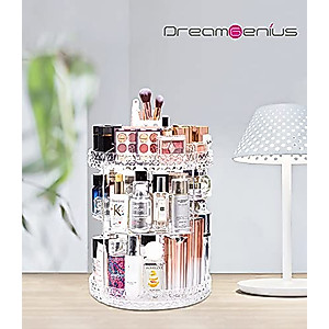 DreamGenius Makeup Organizer, 360 Degree Rotating Cosmetic Storage Organizer, 7-Layer Adjustable Makeup Display Case, Fits Jewelry Makeup Brushes and Lipsticks, Clear Acrylic
