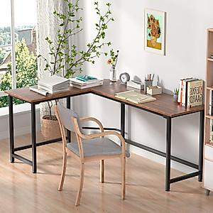 VECELO L-Shaped Corner CPU Stand Study Writing Table Workstation Gaming Computer Desk for Home Office,Coffee, 66 inch