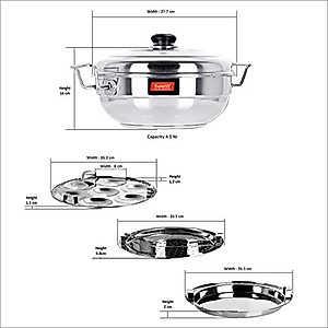 Sumeet Stainless Steel Induction Encapsulated Bottom Gas Stove Friendly Multi Utility Kadhai Set with Lid and 5 Plates (Steel)