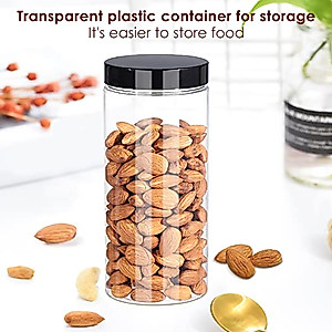 OUSHINAN Plastic Jars with Screw On Lids, Pen and Labels Refillable Empty Round Slime Cosmetics Containers for Storing Dry Food, Makeup, Slime, Honey Jam, Cream, Butter, Lotion… (18PCS 16OZ Black)