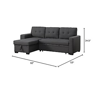 Pemberly Row Fabric Reversible Side Compartment Sectional Sofa Bed - Dark Gray