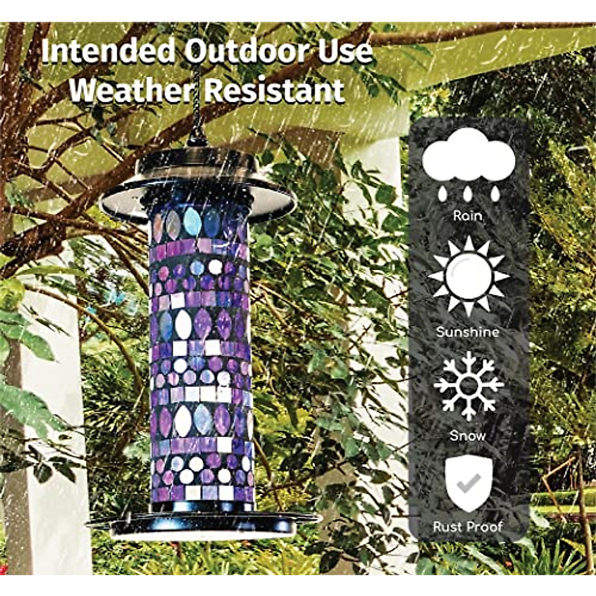Sun-Ray 811015 Amethyst Mosaic Solar Lighted Bird Feeder Hanging Lantern - Multicolor/Violet/Purple/Blue