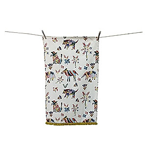 TARAN LIVING Set of 2 100% Cotton Kitchen Dish Towels 18x26 Inches Absorbent Dish Cloth with Back Hanging Loop Hand-Painted Design for Easter Party Hand Towels Kitchen Towel with Fringe