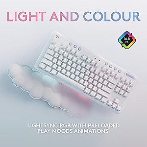 Logitech G715 Wireless Mechanical Gaming Keyboard with LIGHTSYNC RGB, LIGHTSPEED, Clicky Switches (GX Blue), and Keyboard Palm Rest, PC/Mac Compatible - White Mist