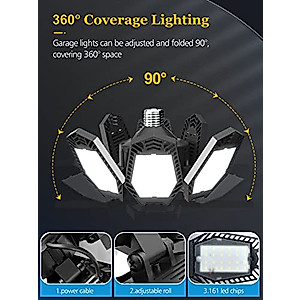 ARSALI 2 Pack LED Garage Light,120W 6+1 Panels Deformable 6500K LED Garage Ceiling Light Multi-Position Adjustable E26 Shop Lights for Garage, Basement, Barn, Workshop, High Bay Light