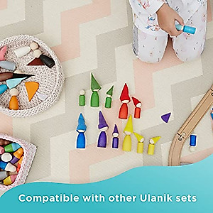 Ulanik Large Peg Dolls with Hats Toddler Montessori Toys for 3 Year Old + Kids Wooden Waldorf Dolls for Learning Color Sorting and Counting — 12 Gnomes, 3.35 in