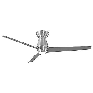 Slim Smart Indoor and Outdoor 3-Blade Flush Mount Ceiling Fan 52in Brushed Aluminum with 3000K LED Light Kit and Remote Control works with Alexa, Google Assistant, Samsung Things, and iOS or Android App