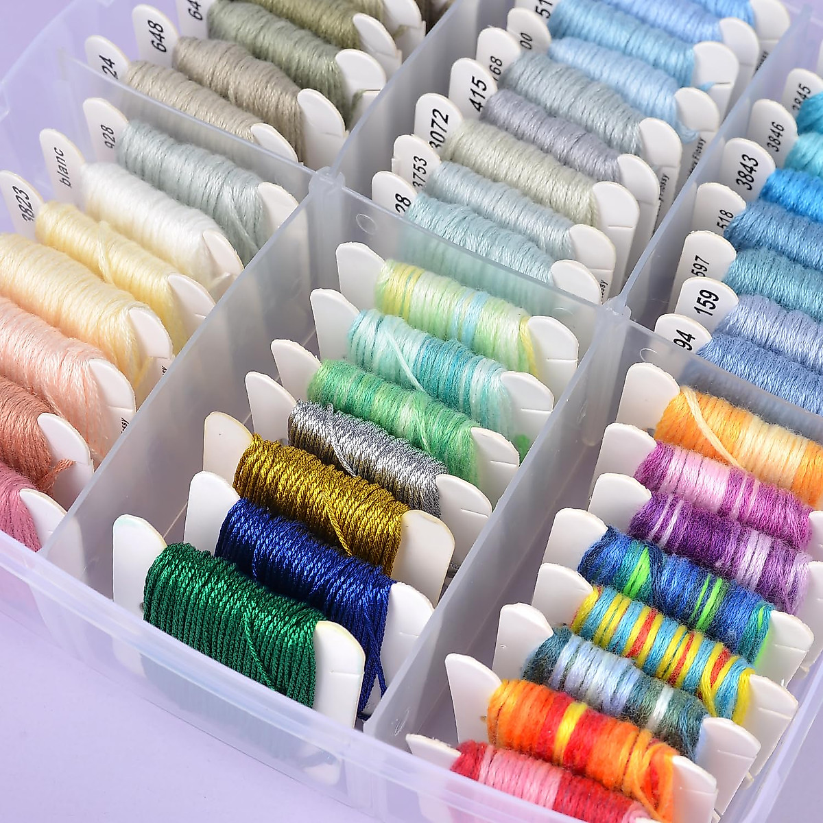 VICOVI Embroidery Thread Kit Including 200 Skeins Embroidery Floss 30 Skeins White & Black Embroidery Thread Cross Stitch Tool for Friendship Bracelets Arts DIY Crafts with 4-Tier Transparent Box