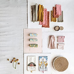 Creative Co-Op Cotton Moth Illustration and Dwell in Possibility Message, Multicolor Tea Towel, Ivory