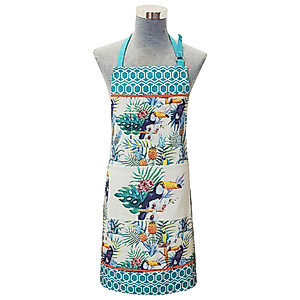RED LMLDETA Adjustable Neck Strap Bib Apron 3 Pockets Extra Long Ties 100% Cotton Bird Printing Kitchen Men Women Chef Waiters Cooking Baking Barbecue BBQ Crafting Garden Christmas Gift (Bird flower)