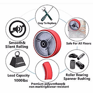5"X 2" Heavy Duty Casters Wheels - Industrial Caster Wheels Polyurethane Caster Wheel with Strong Load-Bearing Capacity 4000 LB, Heavy Duty casters Wheel -Set of 4, Widely Used in Tool Box,Trail Jack