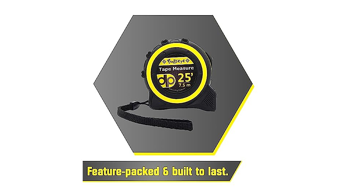 Bullseye 25 Ft Tape Measure - Magnetic Hook Tool