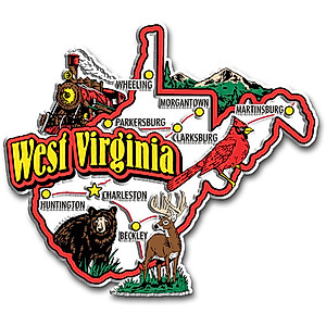 West Virginia Jumbo State Magnet by Classic Magnets, 4.1" x 3.6", Collectible Souvenirs Made in The USA