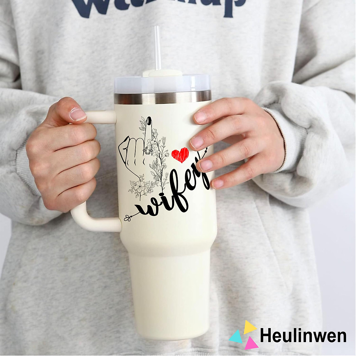 Gifts for Wife - 40Oz Tumbler from Husband, Wife Gifts for Wedding Anniversary, Birthday, Christmas - I Love You Cute Insulated Cup with Straw & Handle, Cool Present Ideas for Her, Mother's Day Gift