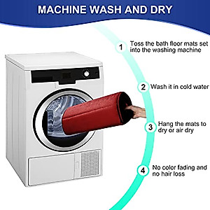 Memory Foam Bath Mat Set Bathroom Mat Set Ultra Soft 3 Piece Bathroom Rug Non Slip and Highly Absorbent Bathroom Floor Mat Machine Washable Toilet Mat（Burgundy, 17” X 24”+24” X 24”+24” X 32”)