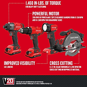 CRAFTSMAN V20 MAX Power Tool Combo Kit, 4-Tool Cordless Power Tool Set (CMCK401D2AM)