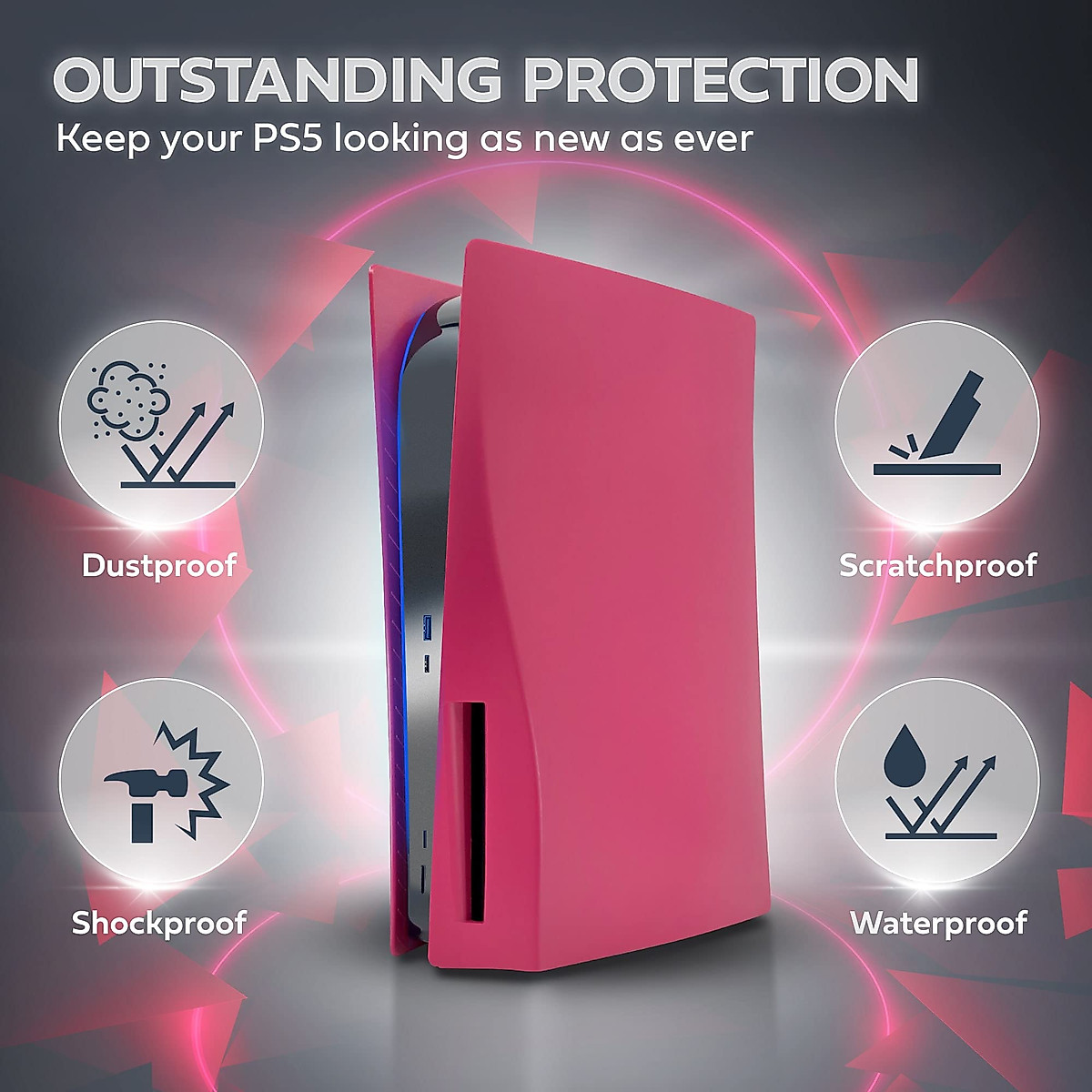 HAPROUND PS5 Face Plates for Disc Edition, Replacement Cover Plates, ABS Shell, Hard Shockproof PS5 Console Cover (Cosmic Red)