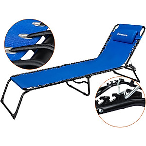 KingCamp Chaise Lounge Removable Pillow 3-Position Adjustable Chair Folding Patio Recliner for Camping Pool Beach Outdoor, Supports 300lbs, Blue, One Size
