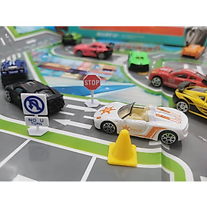 12PCS Cars for Toddlers 1-3, Plastic, with Map Road Signs and Obstacle, Gift for Boys and Girls