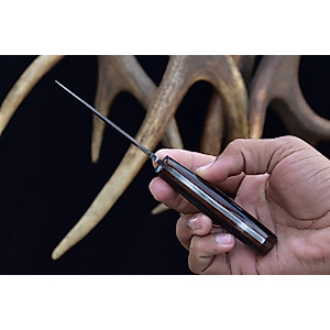 Knives Ranch Handmade Damascus Steel EDC Utility Knife - Full Tang - Burlap Micarta Handle - Heavy-Duty Pancake Sheath Snug Fit (3112-M)