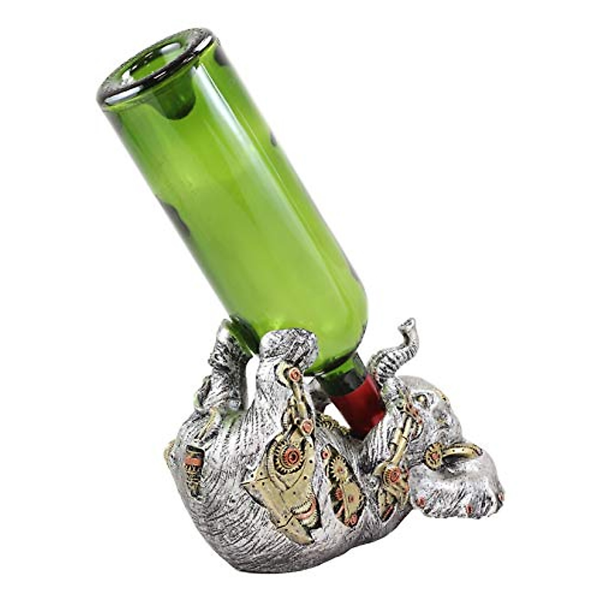 Ebros Steampunk Industrial Victorian Sci Fi Cyborg Robotic Elephant Wine Bottle Holder Figurine 9" Long with Painted Gearwork Clockwork and Mechanical Parts Party Hosting Accessory Elephants