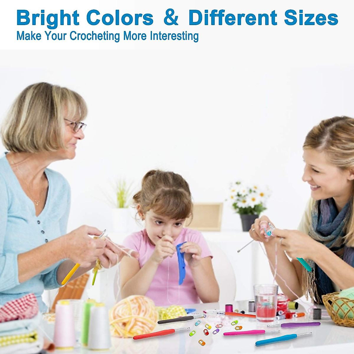 Vodiye 23 PCS Crochet Hooks, Ergonomic Handle Crochet Hooks Set for Arthritic Hands, Comfortable Smooth Crochet Needles Extra Long  Knitting Needles with Stitch Markers.