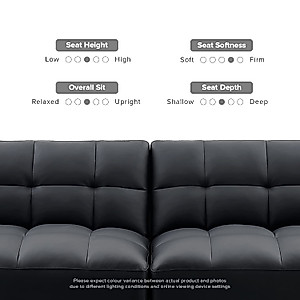 mopio Aaron 76.8" Couch, Small Futon Sofa Bed, Sleeper, Loveseat, Mid Century Modern Futon Couch, Sofa Cama, Couches for Living Room, Bedroom (Midnight Black, Faux Leather)