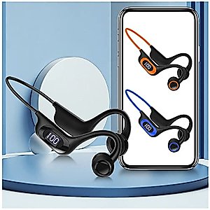 pstuiky Wireless Air Conduction Earphones Bluetooth 5.1 HiFi Sound Quality Digital Display Headset with Mic for Smartphone Sports Waterproof Headset Fitness Running Music (Black)