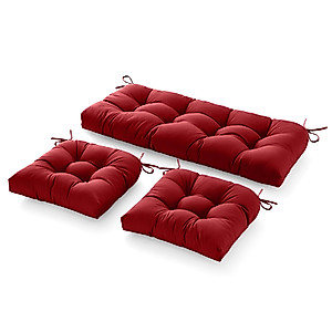 CAYIP 3 Pieces Outdoor Chair Cushions Clearance with Ties,44x19x5 Inches,1 Love seat &2 U-Shape Tufted Patio Bench Cushions for Wicker Outdoor Furniture,All Weather,Burgundy