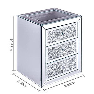 MOMNGNE Mirrored Glass Jewelry Box with 3 Drawer, Multi-layer Crushed Diamond Glass Mirrored Jewelry Box for Women,Mothers Day Gift