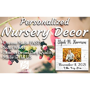 Broad Bay Newborn Baby Frame Alternative - Personalized New Birth Gift - Upload Picture or Photo - with Customized Birth Details- Solid Wood - 10.5in x 10.5in