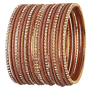 Efulgenz Indian Bangle Set Rhinestone CZ Plain Metal Bracelet Bangle Jewelry for Women .