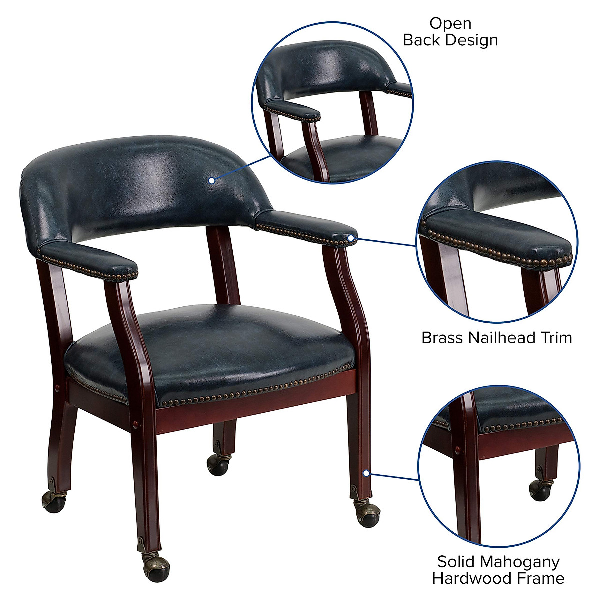 Flash Furniture Sarah Navy Vinyl Luxurious Conference Chair with Accent Nail Trim and Casters