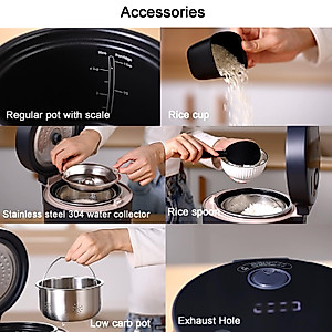 mokero Low Carb Reducing Rice Cooker 2 Cups Uncooked Small Induction Rice Cooker Maker Rice and Grain Multi-Cooker with Stainless Steel Inner Pot 24 Hours Auto Keep Warm