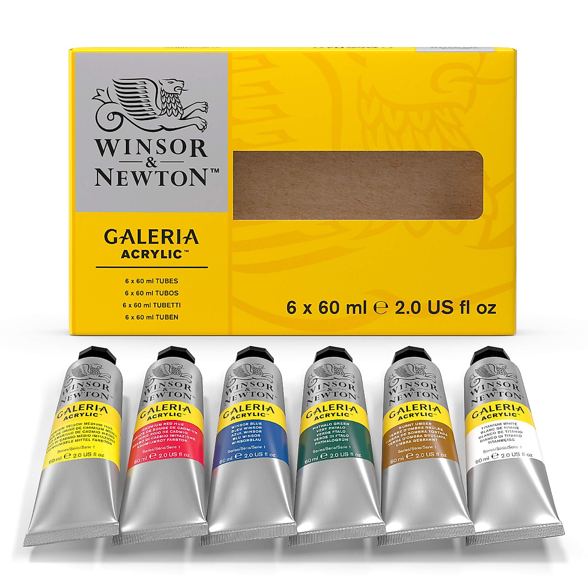 Winsor & Newton Galeria Acrylic Paint, 6 x 60ml (2--oz) Tube Paint Set