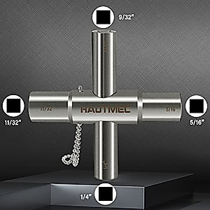 HAUTMEC 4 Way Sillcock Water Key，1/4", 9/32", 5/16", 11/32" Steel Multi-Function Utility Key for Sillcocks Faucets Valves Spigots PL0028