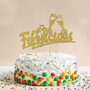 RoadSea Fiftylicious Cake Topper - Happy 50th Birthday Cake Supplies - 50th Wedding Anniversary Party Decoratrions - Gold Glitter (Fiftylicious)